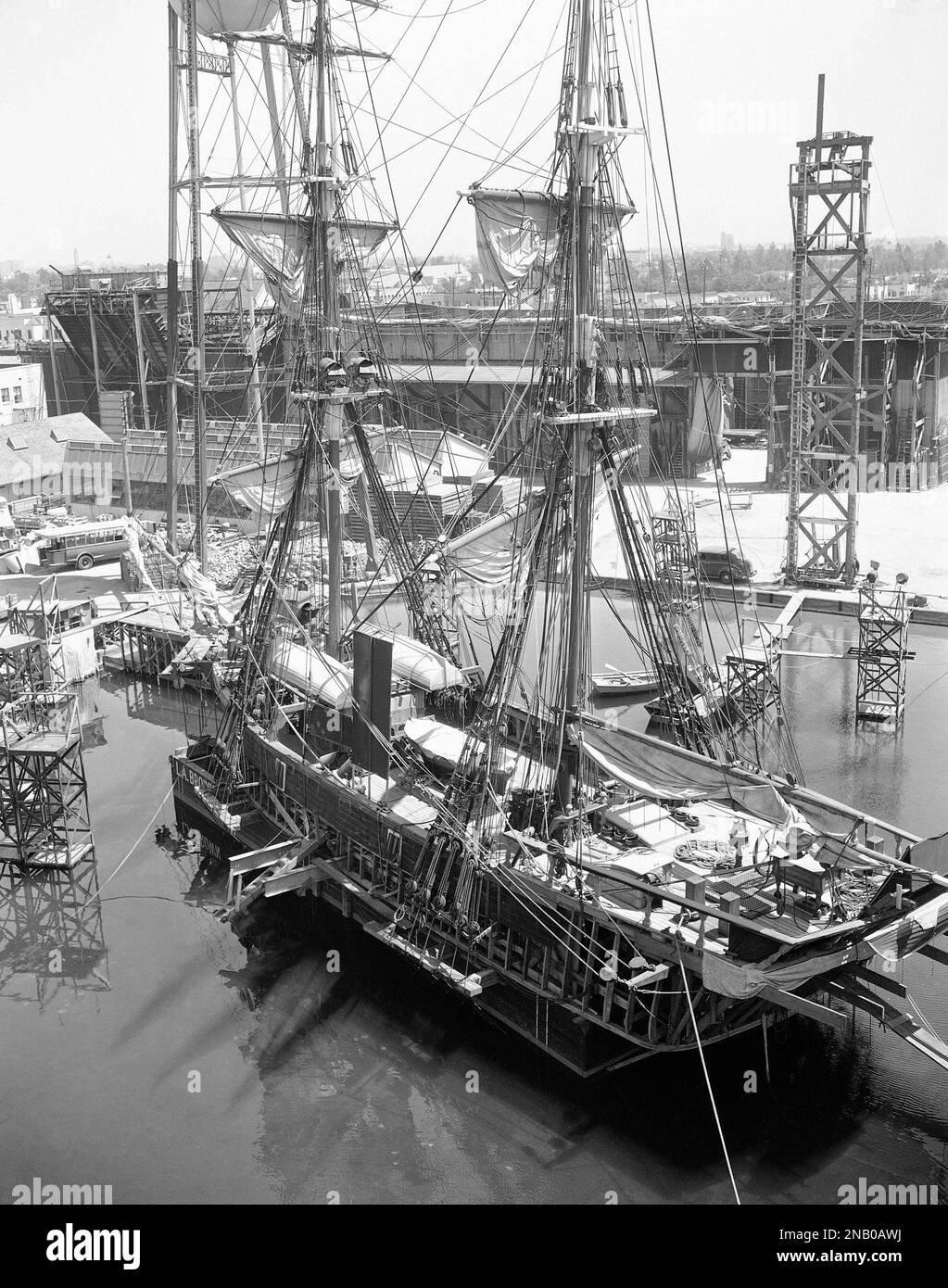 This is an overhead view of the brig, “Pilgrim,” as it floats in a ...