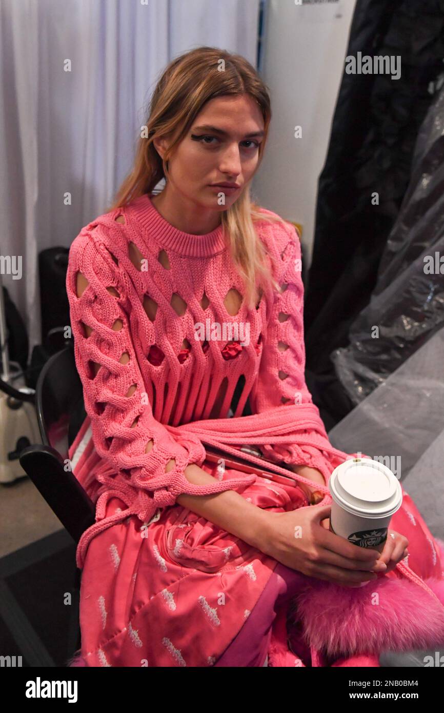 Models prepare backstage at the AKNVAS FW23 Runway Show during New York ...