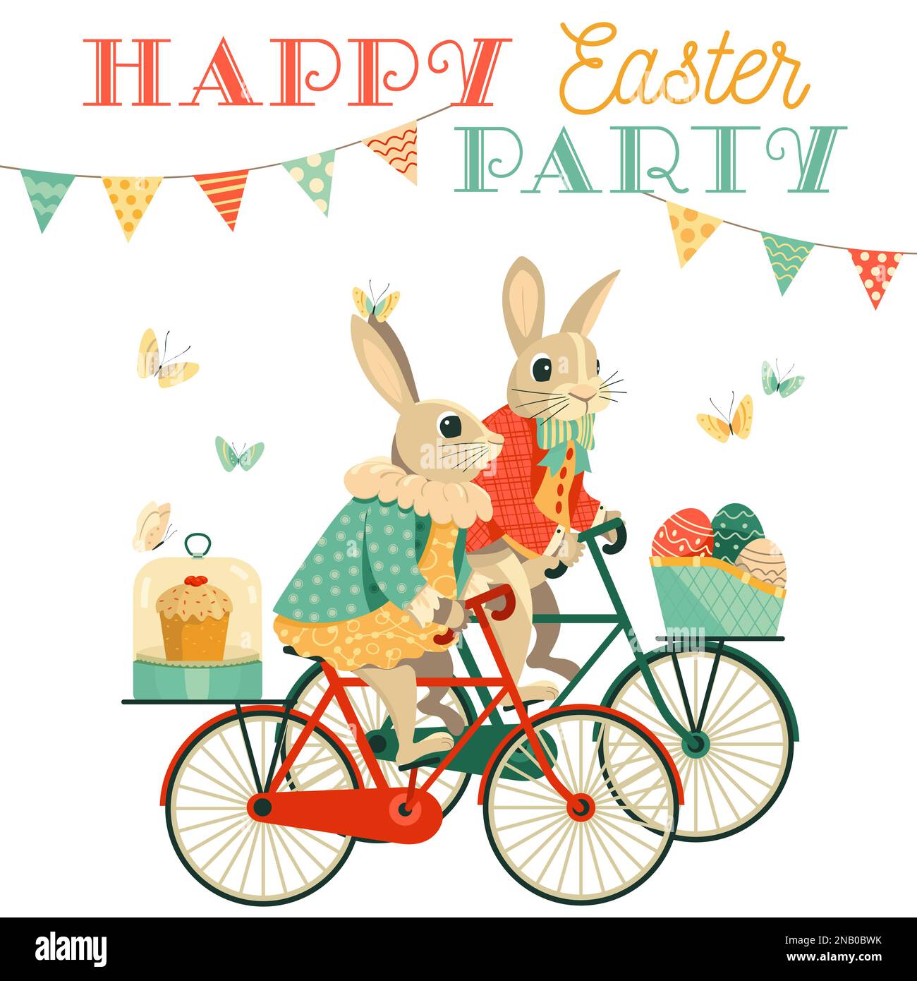 Happy Easter party rabbits fancy vector poster Stock Vector Image & Art ...