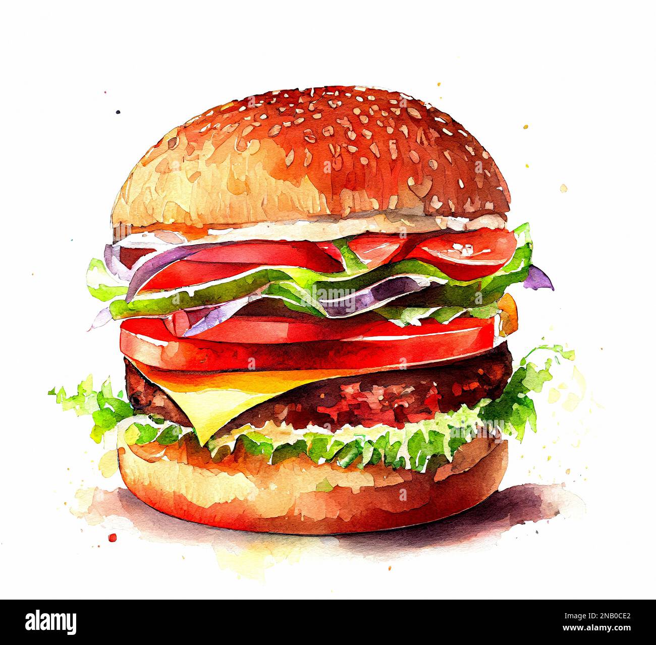 Burger fast food hand drawn watercolor illustration Stock Photo - Alamy