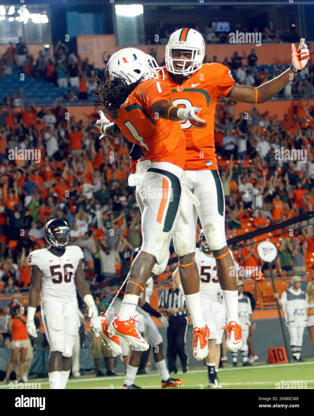 Miami's wide receiver Allen Hurns (1) and Tommy Streeter, right ...
