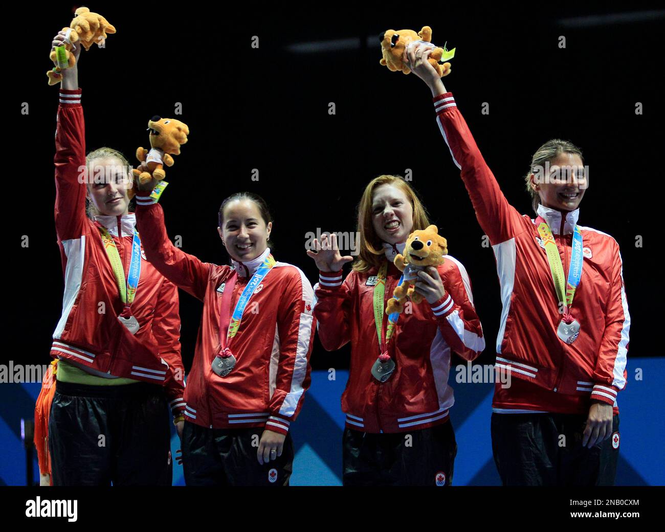 Canada women fencing team members, from left, Alanna Goldie, Monica ...