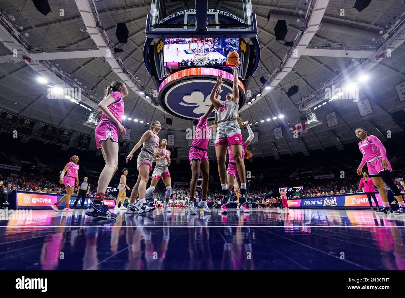 February 12, 2023: A general view as Notre Dame forward Maddy Westbeld (21) goes up for a shot ...