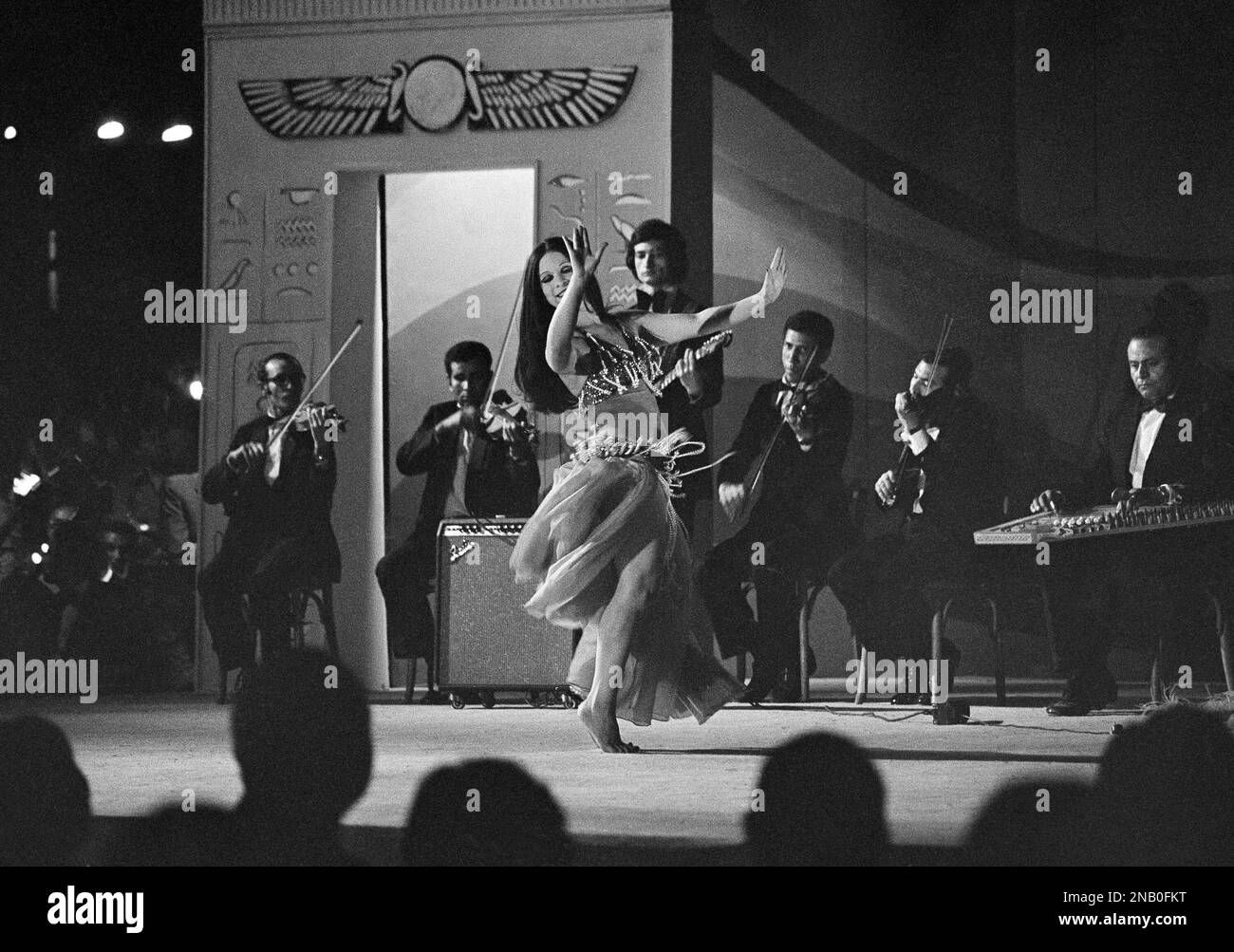 Egyptian belly dancer performs on stage for President Nixon and Mrs ...