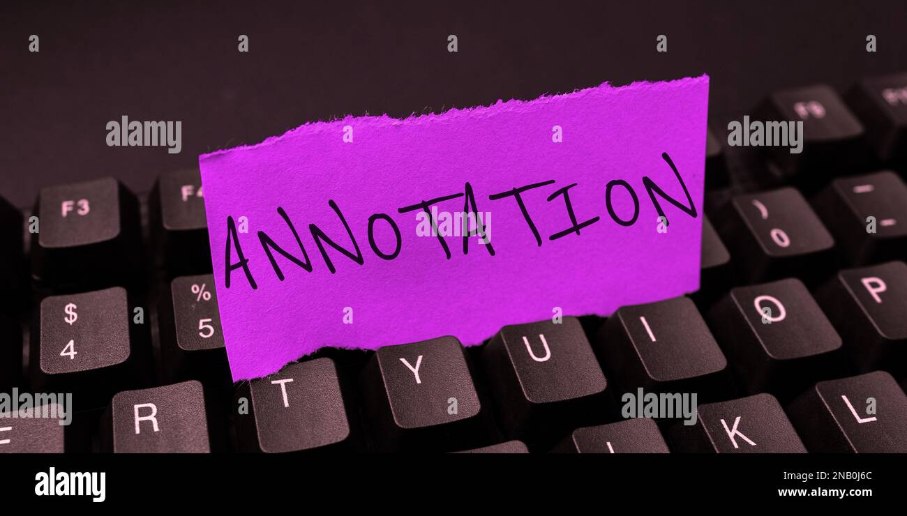 Hand writing sign Annotation, Word Written on note added by way of comment or explanation Stock ...