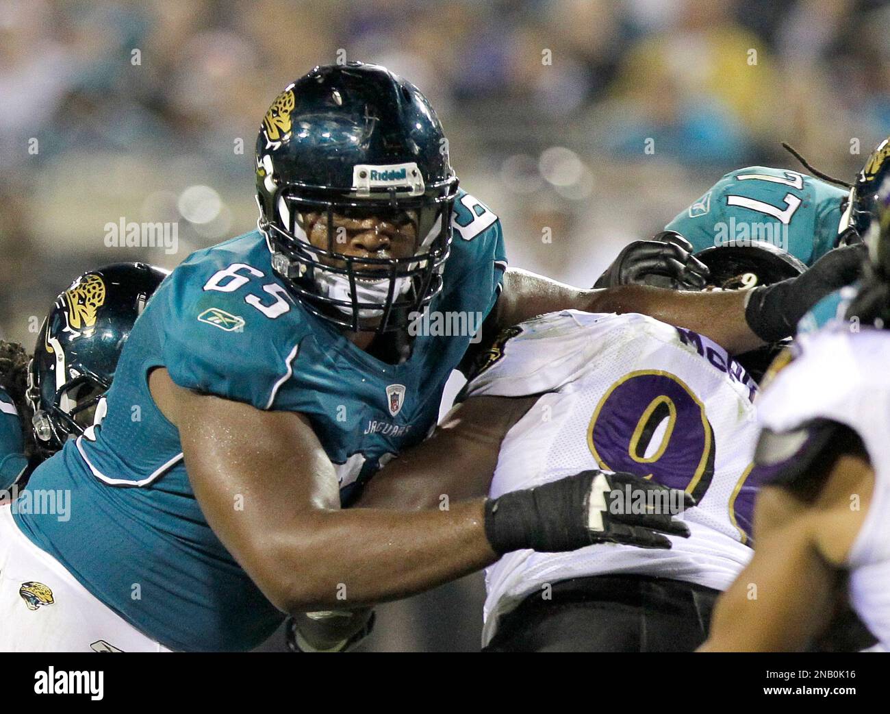 Jacksonville Jaguars guard Will Rackley (65) blocks Baltimore Ravens ...