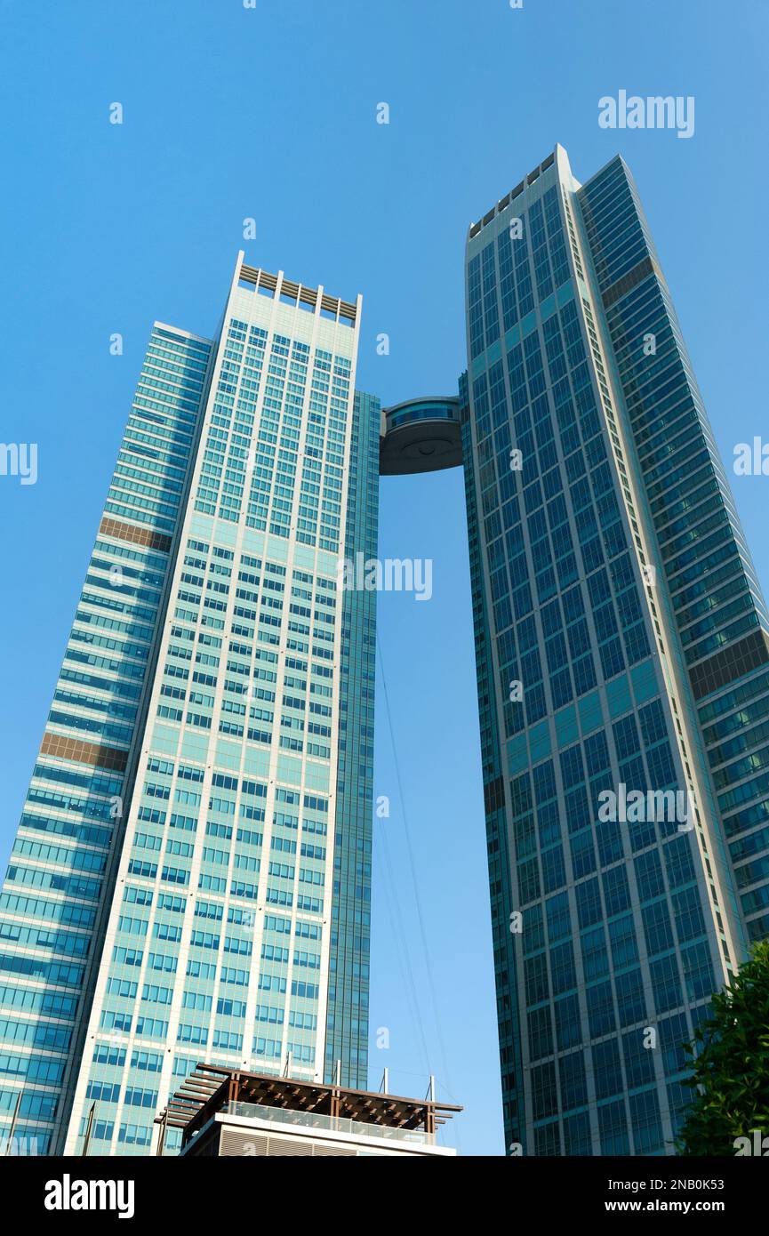 Abu Dhabi, United Arab Emirates. June 23rd 2019 High rise twin towers ...