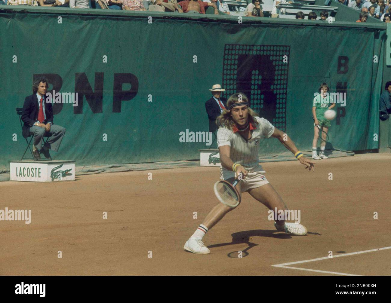 Swedish tennis player Bjorn Borg is shown in action at the French Open ...