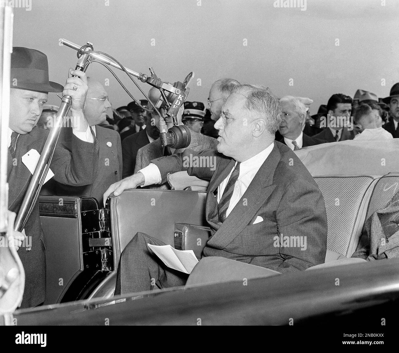 U.S. President Franklin D. Roosevelt speaking at Terrance Village in ...