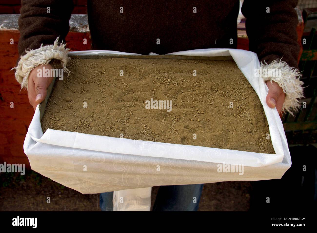 Tenzing Rigdol, a 29-year-old Tibetan artist, holds a tray containing ...