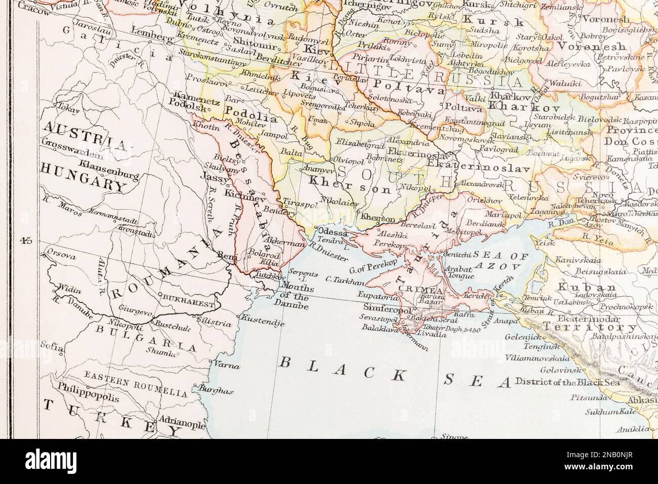 1890s atlas map of Bessarabia (Moldova), Kishinev (Chișinău), Ukraine ...