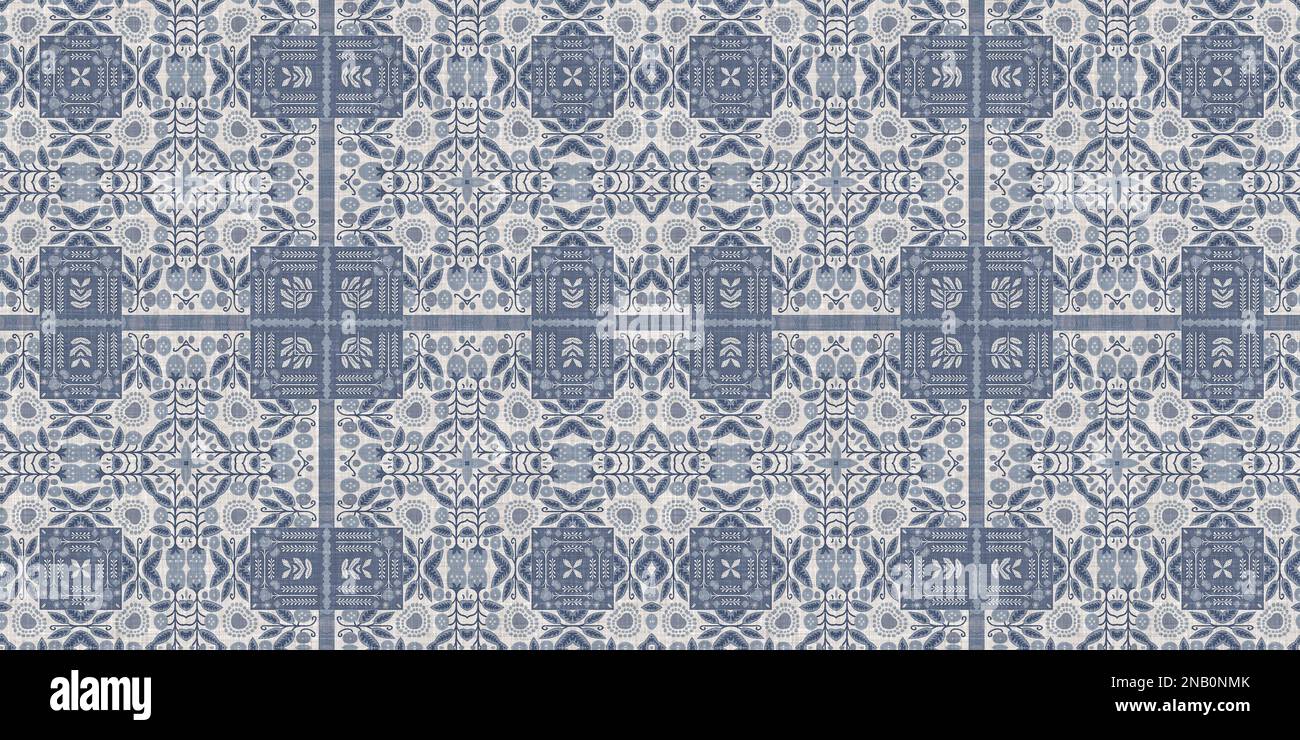 Farm house blue damask seamless border. Tonal french intricate cottage ...