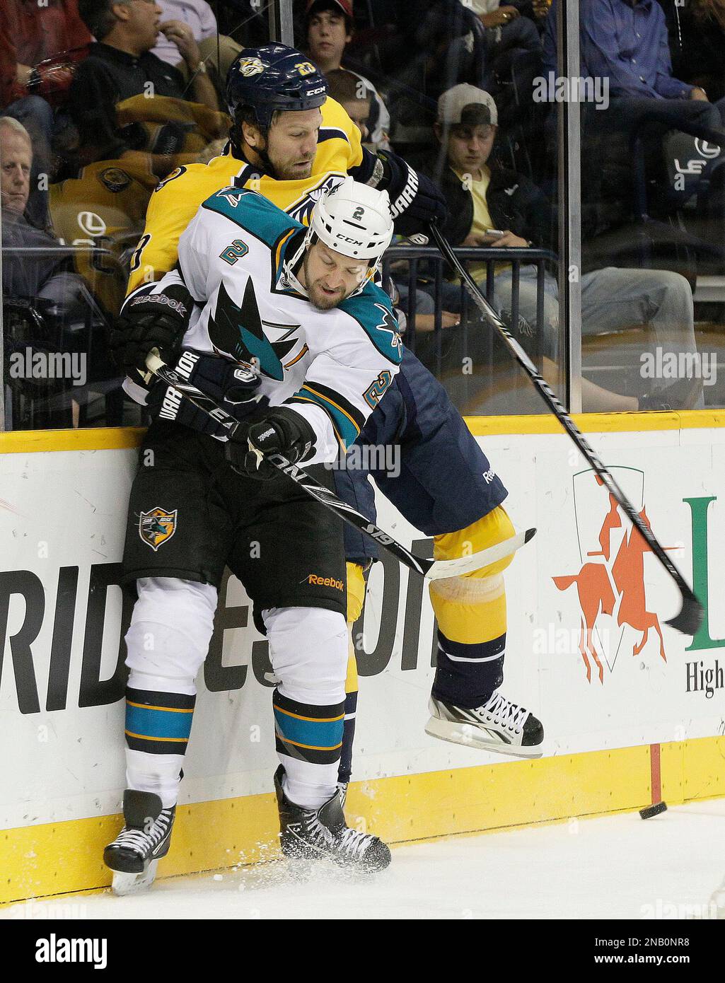 San Jose Sharks defenseman Jim Vandermeer (2) and Nashville Predators ...