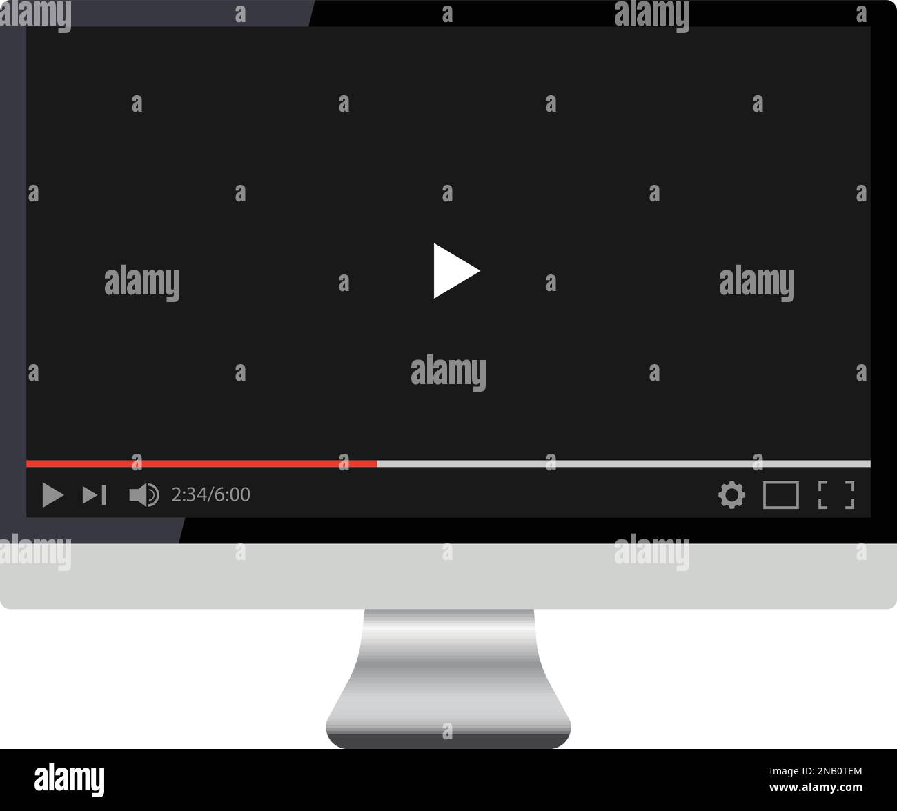 LCD monitor with YouTube screen mock-up template frame. Realistic Smartphone Screen video player ...