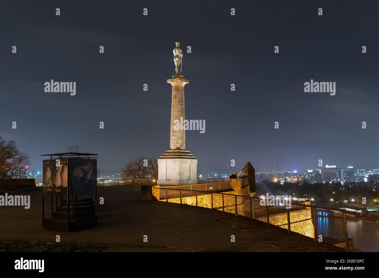 Victor statue at Belgrade park Kalemegdan during night, famous medieval ...