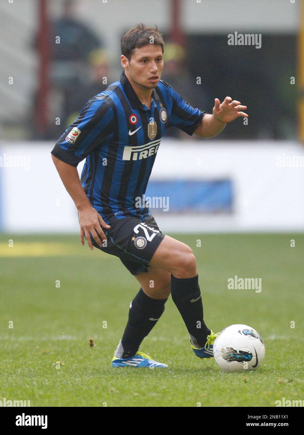 Inter Milan forward Mauro Zarate, of Argentina, controls the ball ...