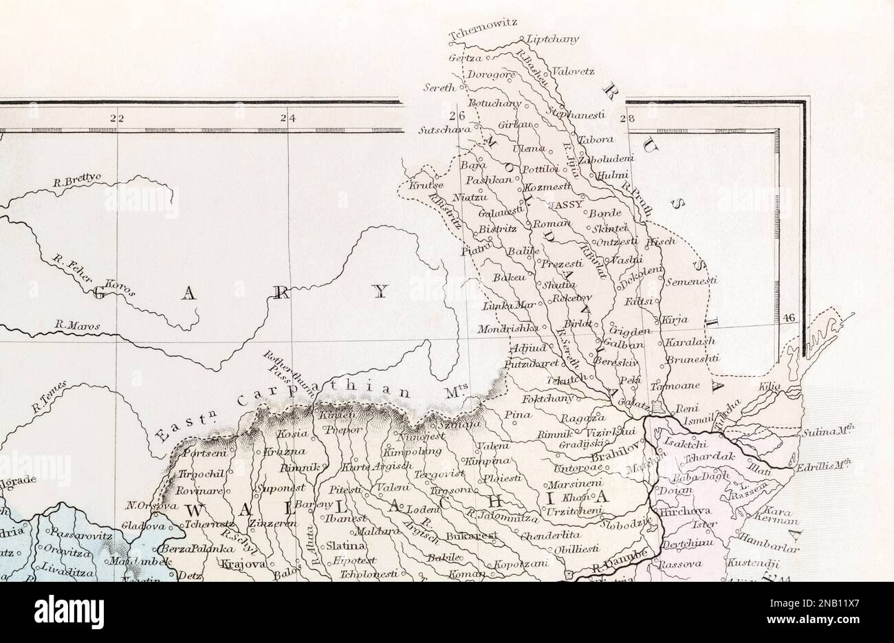 1850s-60s historic atlas map of Moldavia / Moldova & Wallachia: 1859 ...