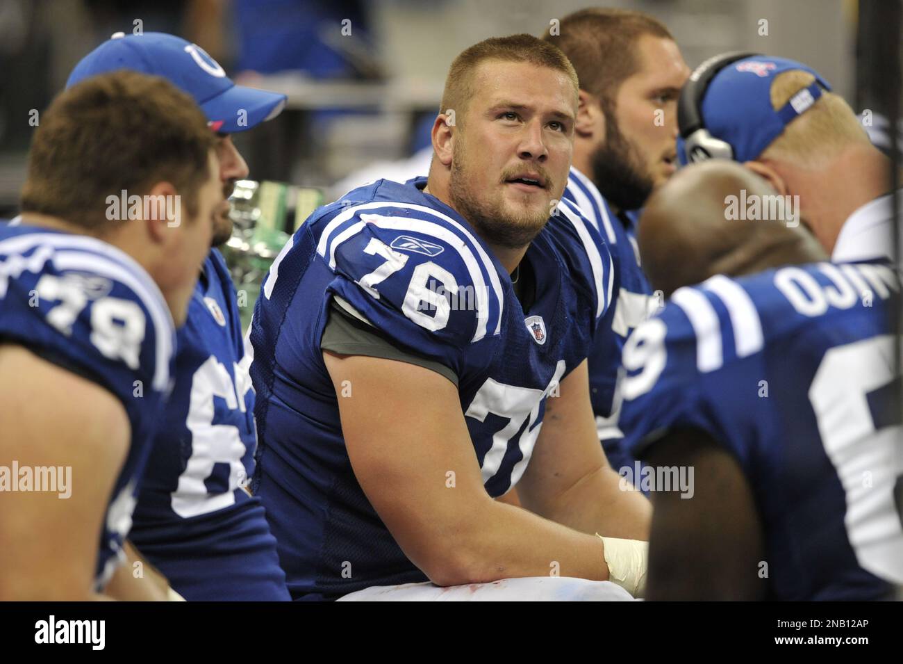 Indianapolis Colts guard Joe Reitz (76) reacts from the bench during ...