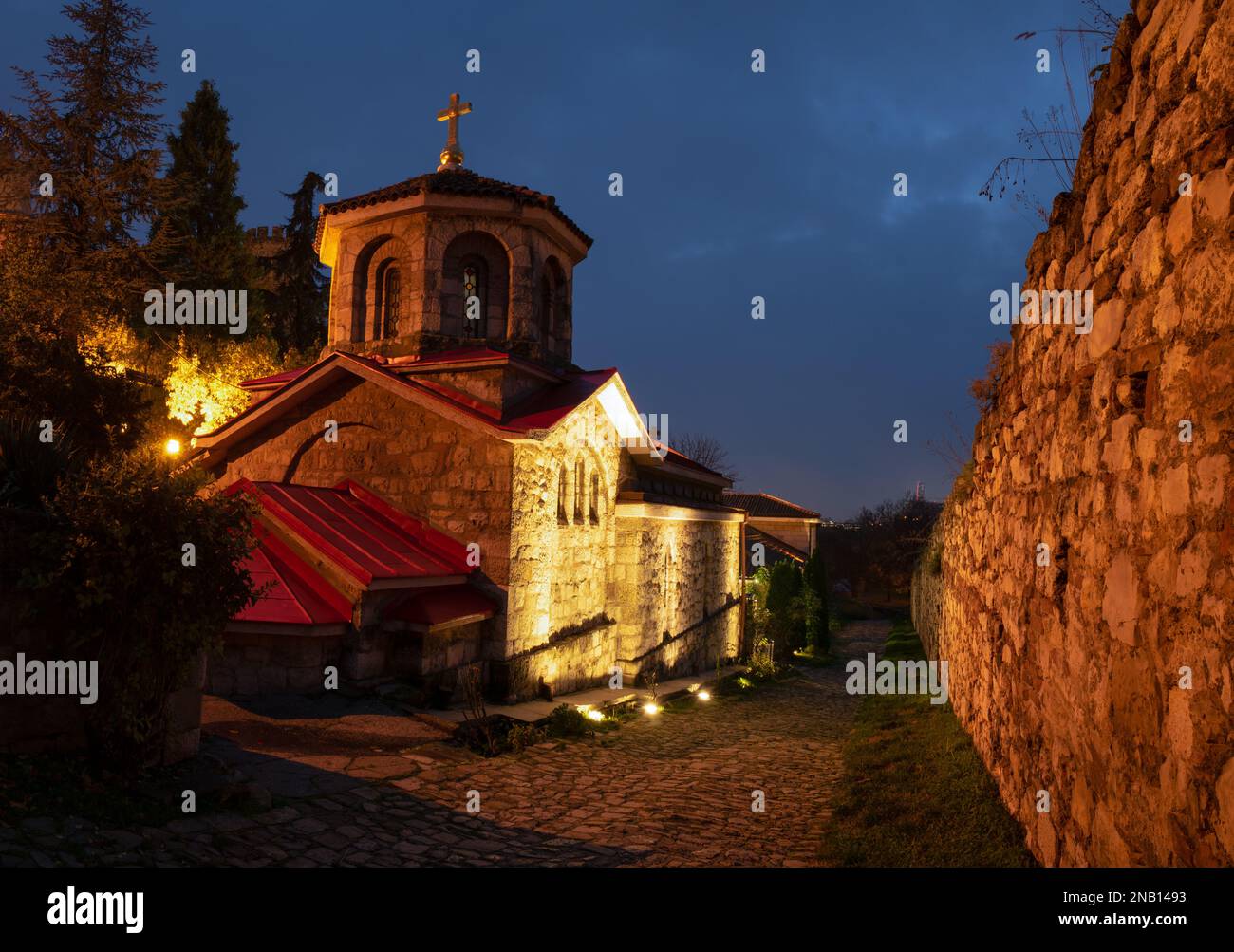 The Chapel of Saint Petka in Belgrade at night, inside walls of ...