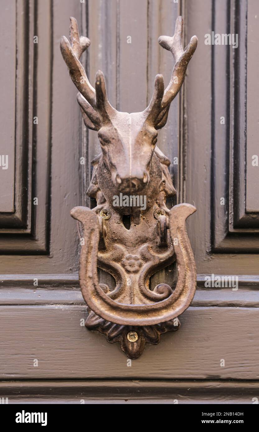 Beautiful wooden door and vintage reindeer face shaped knocker in Spain ...