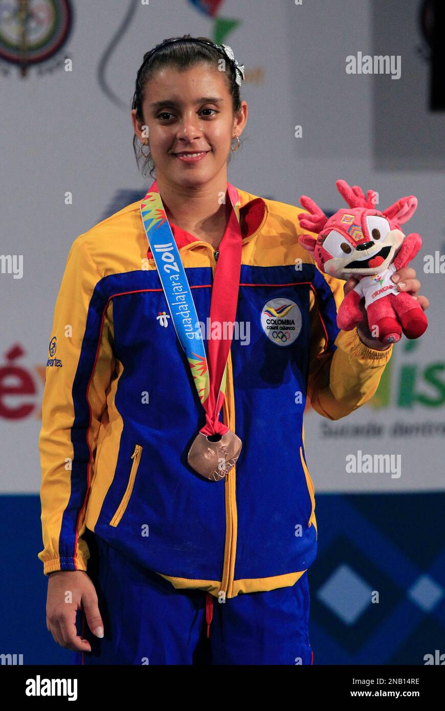 Bronze medal winner Colombia's Katherine Mercado poses for pictures ...