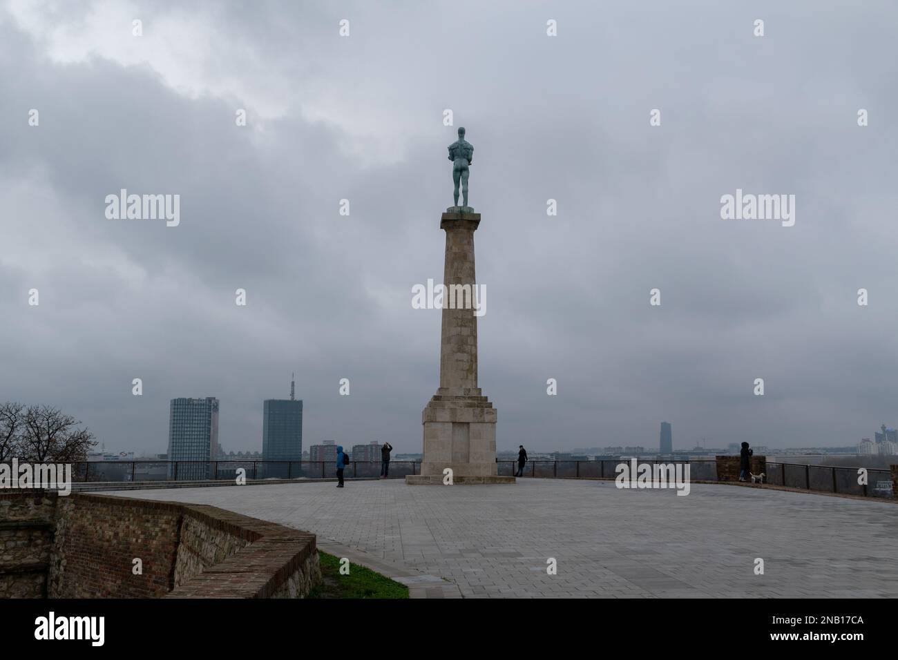 Victor statue at Belgrade park Kalemegdan during overcast day, famous ...