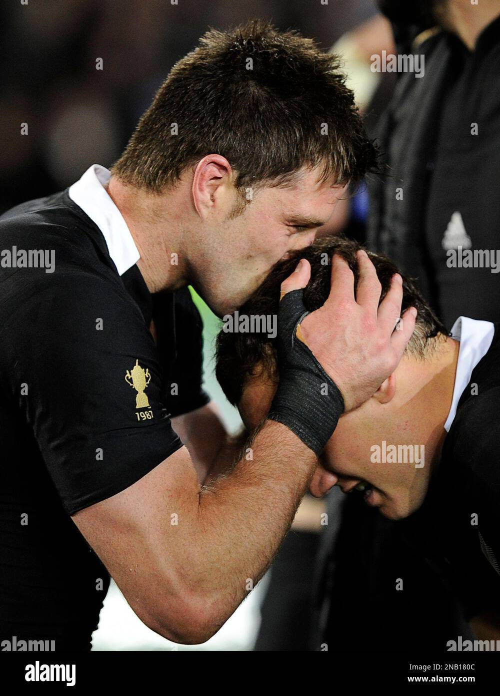 New Zealand All Blacks Cory Jane, left, kisses Israel Dagg after their ...