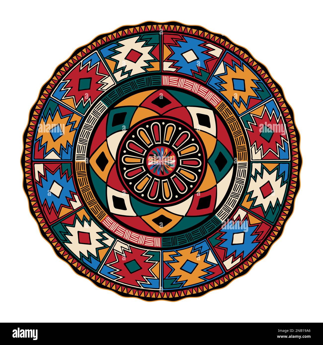 Decorative round tribal design element over white background, vector ...