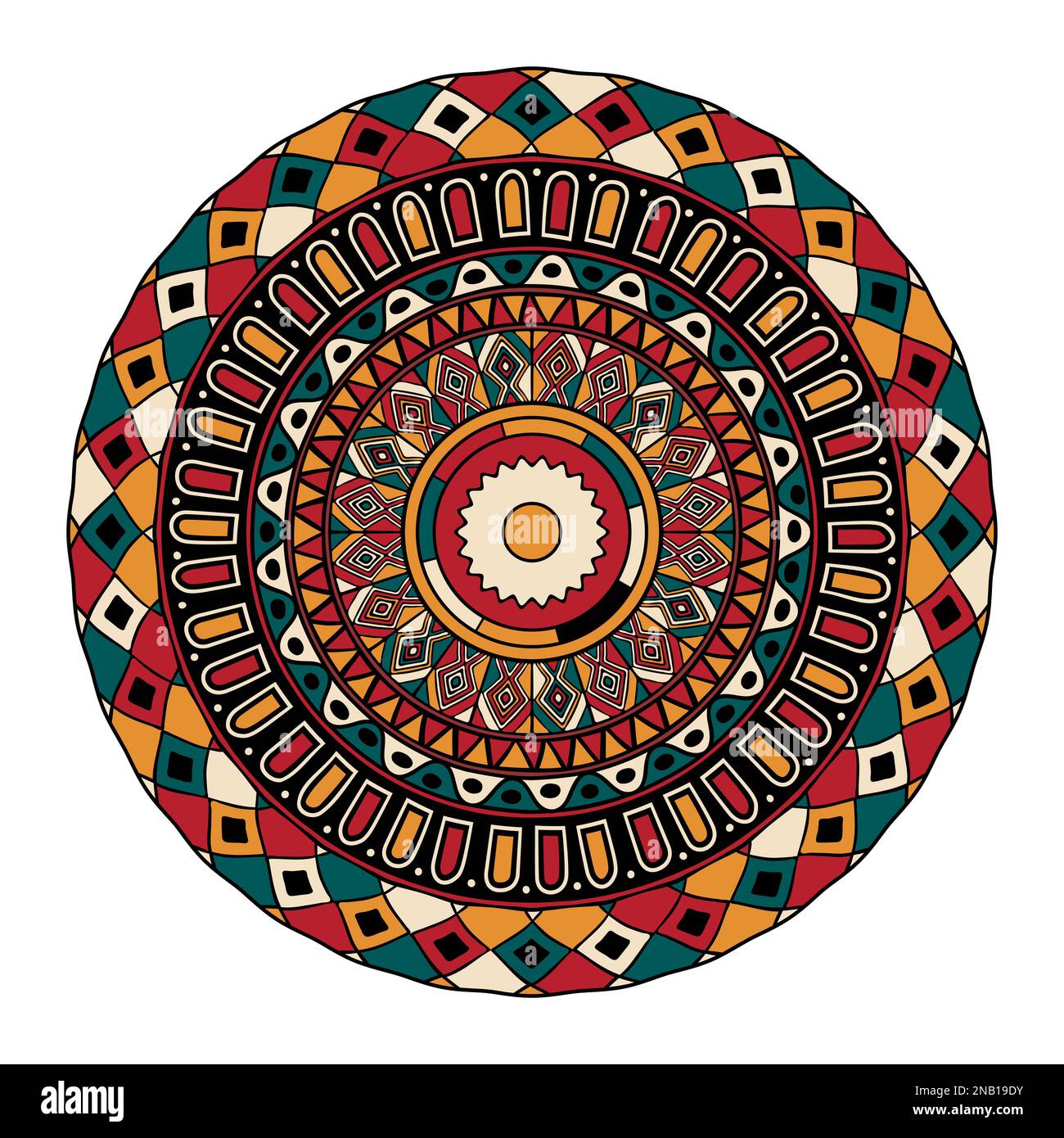 Decorative round tribal design element over white background, vector ...