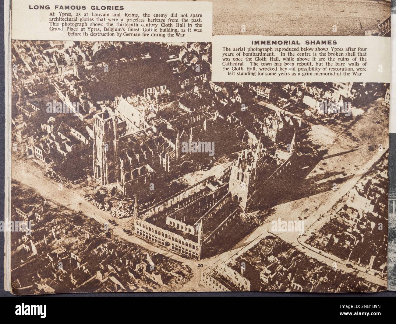 Aerial photo after WWI of the Cloth Hall in Ypres (Ieper) in the World ...
