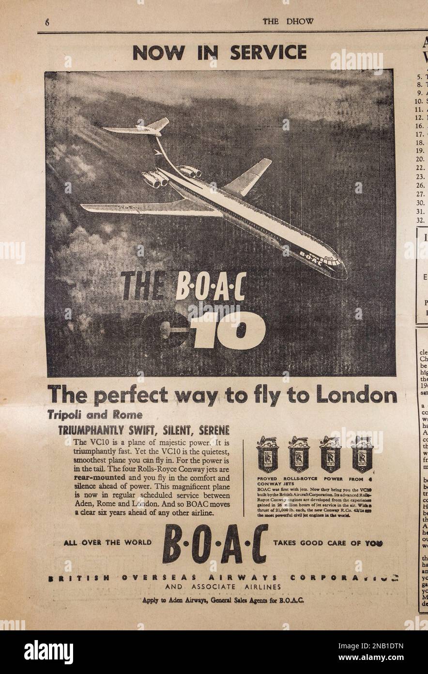 Advert for the B.O.A.C VC-10 in "The Dhow" Combined Forces Newspaper ...