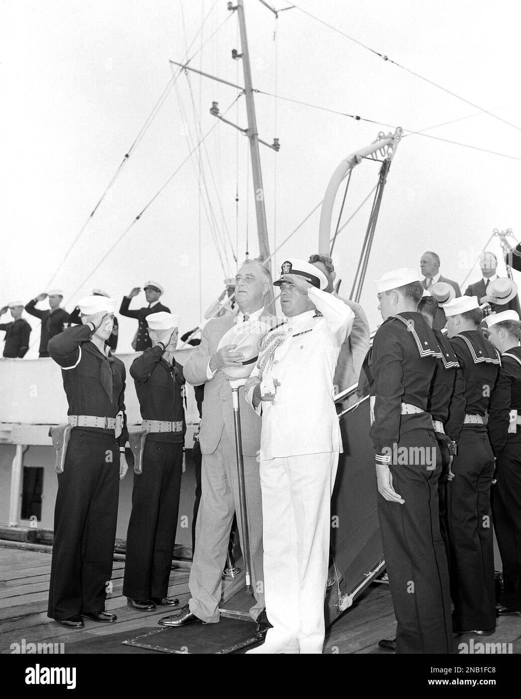 President Franklin D. Roosevelt accompanied by his aide, Capt. Daniel ...