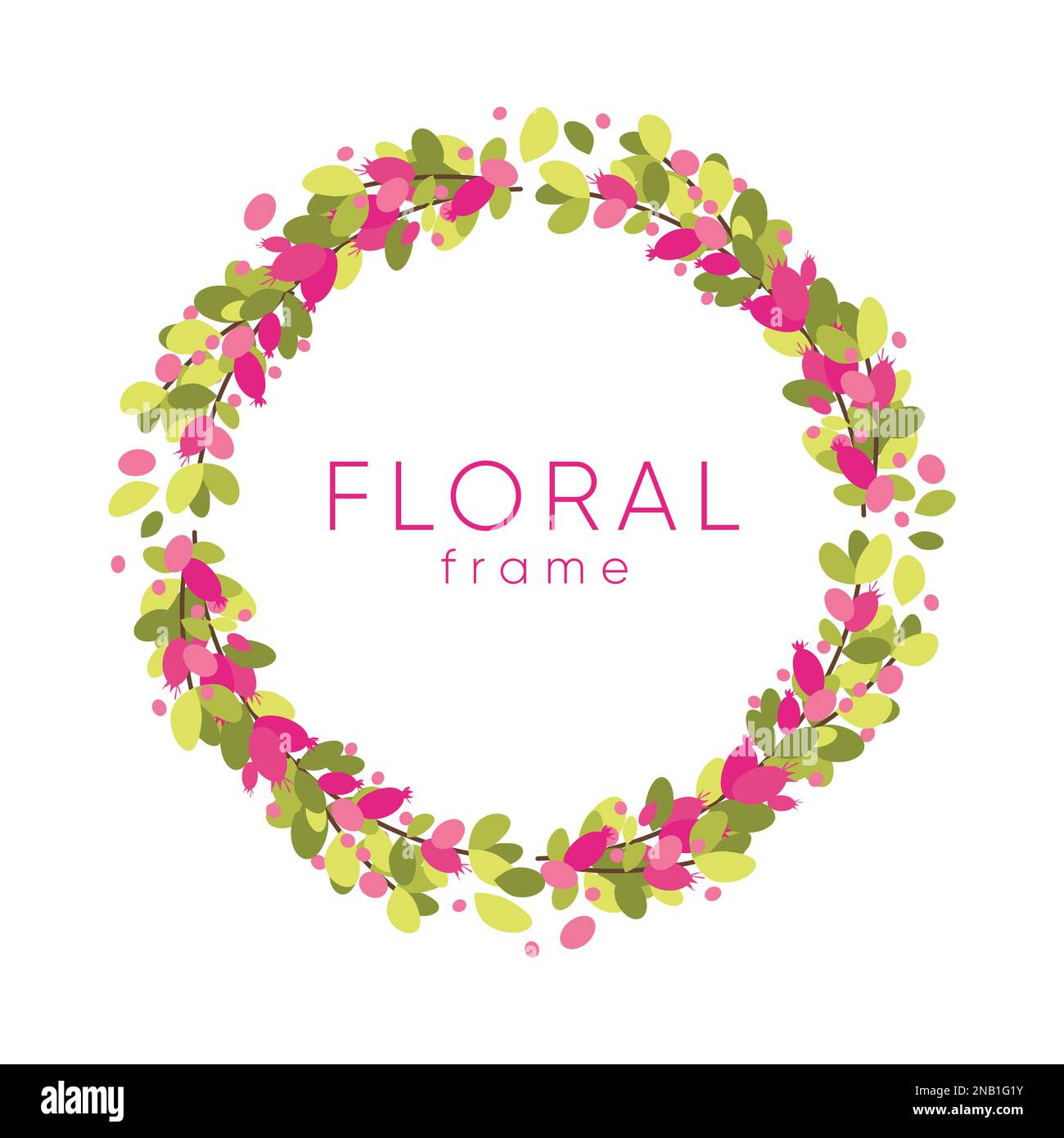 Spring pink and green floral frame. Invitation template. Vector ...