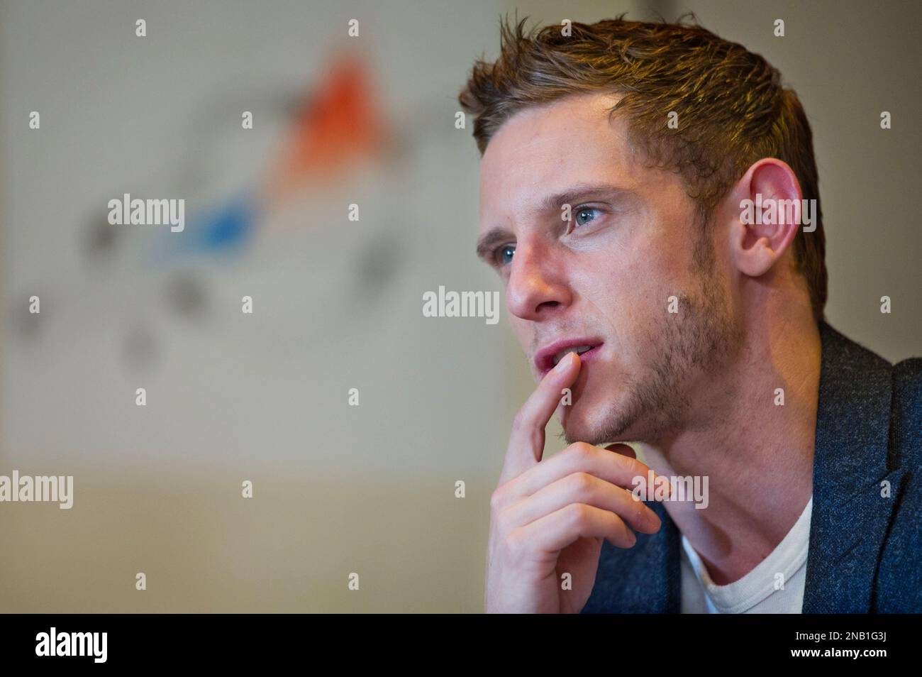 British actor Jamie Bell talks during an interview on his role of ...