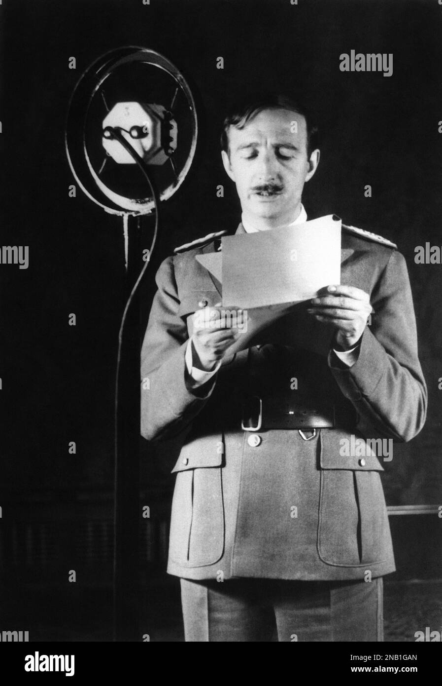 King Zog of Albania broadcast to his people to open the 25th ...