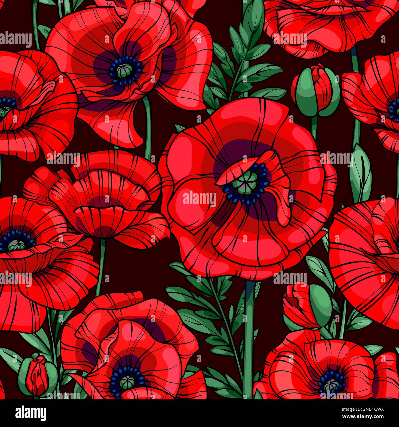scarlet red poppies seamless vector pattern Stock Photo - Alamy