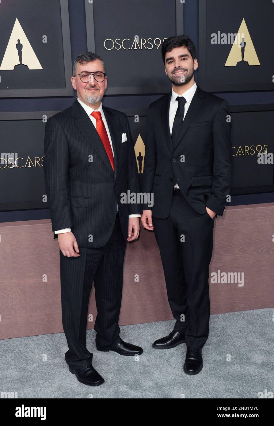Bruno Caetano, left, and Joao Gonzalez arrive at the 95th Academy ...