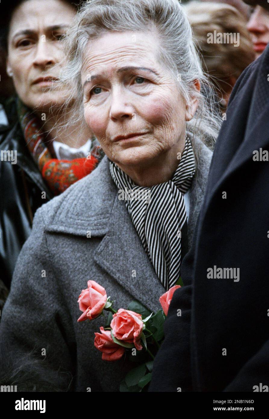 Deep sorrow and sadness shows on the face of Helene de Beauvoir on ...