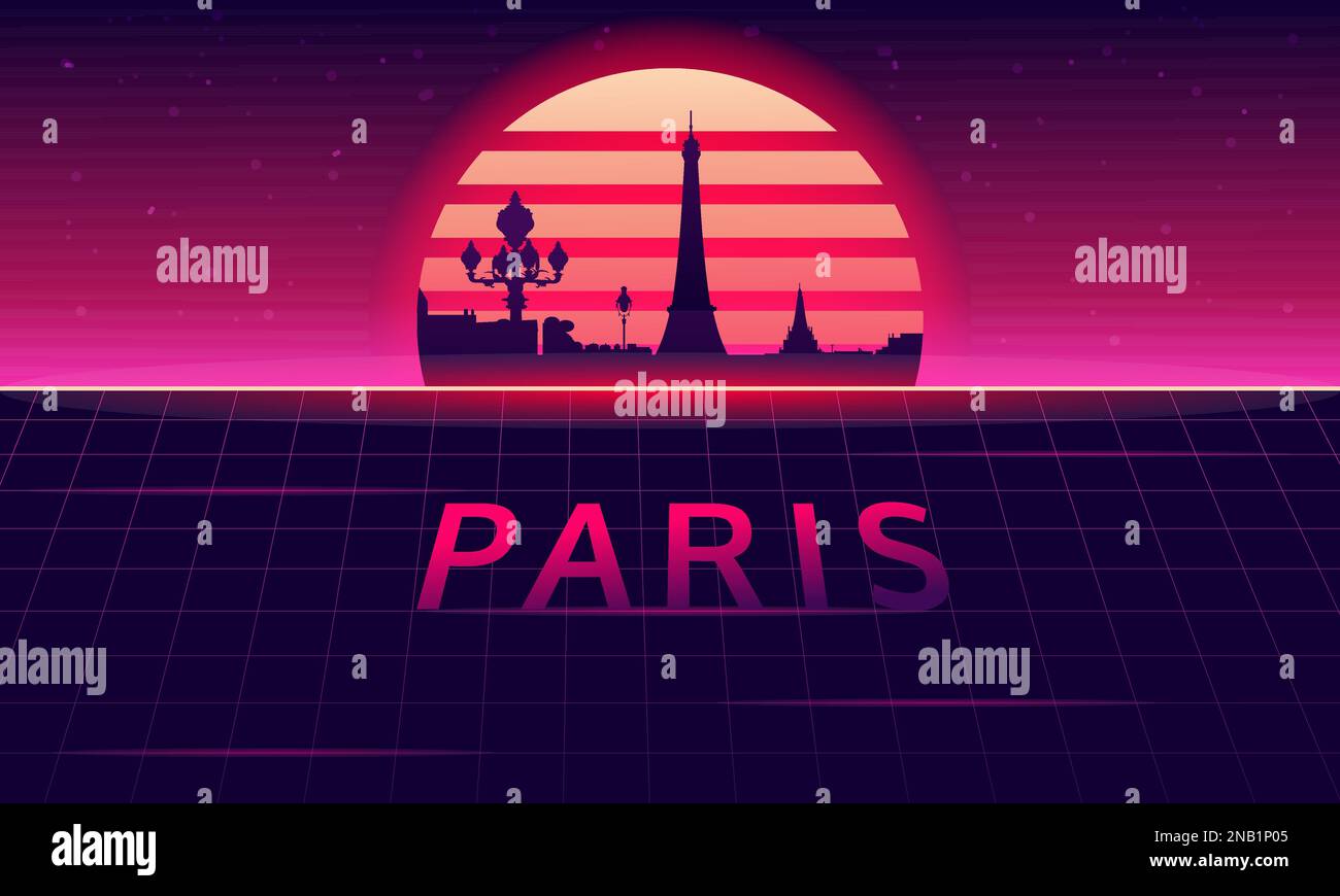 Paris silhouette with sunset background. Vector illustration Stock ...