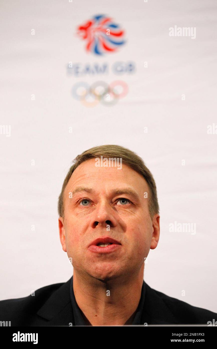 Team GB Chef de Mission Andy Hunt talks to the media during a press ...
