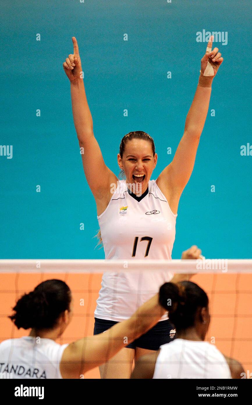 Brazil´s Josefa De Sousa, top, celebrates celebrates at the end of a ...