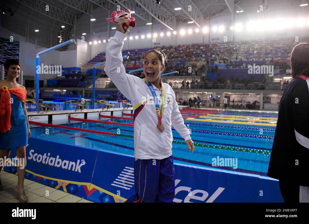 Venezuela's Andreina Pinto celebrates her bronze medal for the women's ...