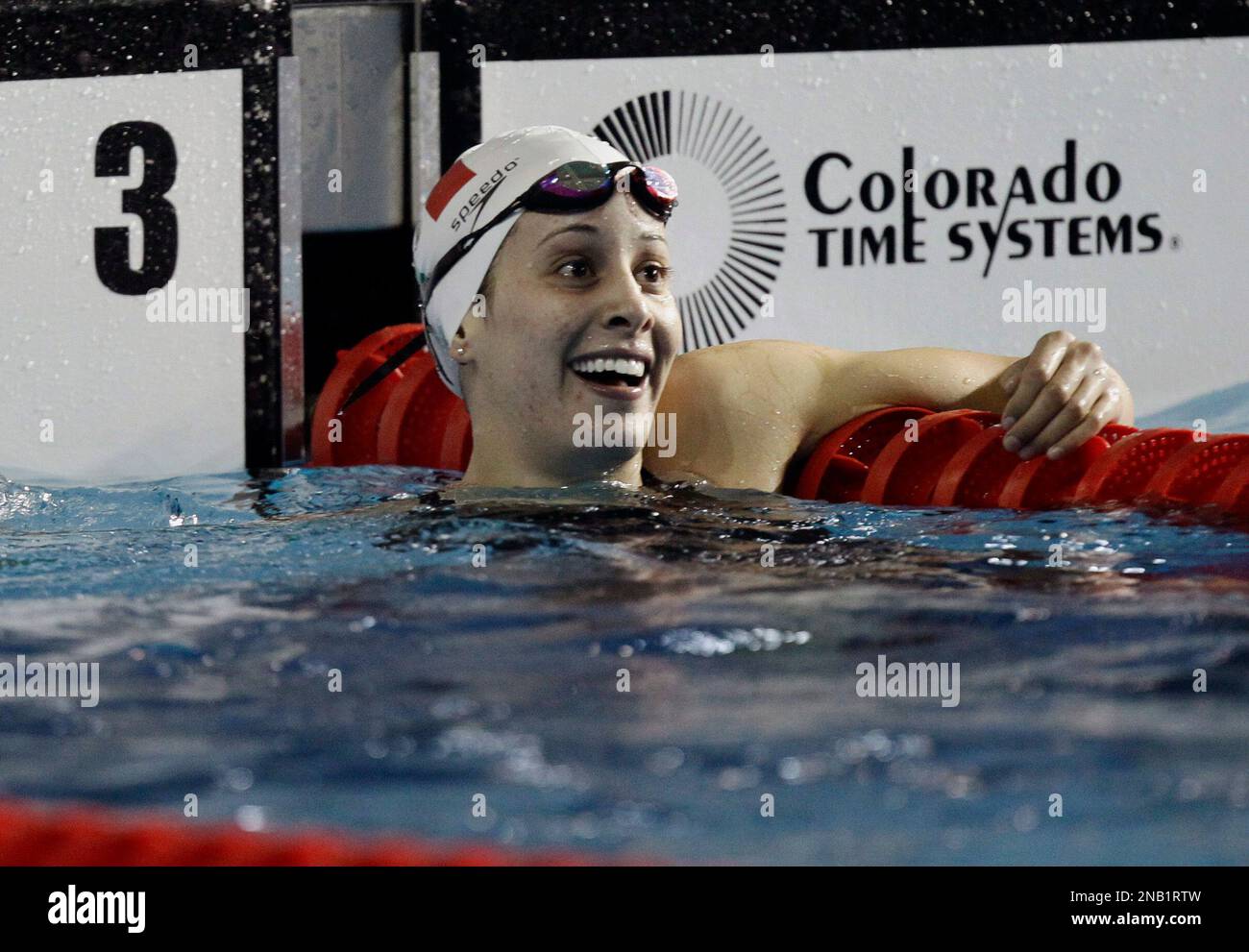 Mexico's Rita Medrano looks at the board after winning the bronze medal ...