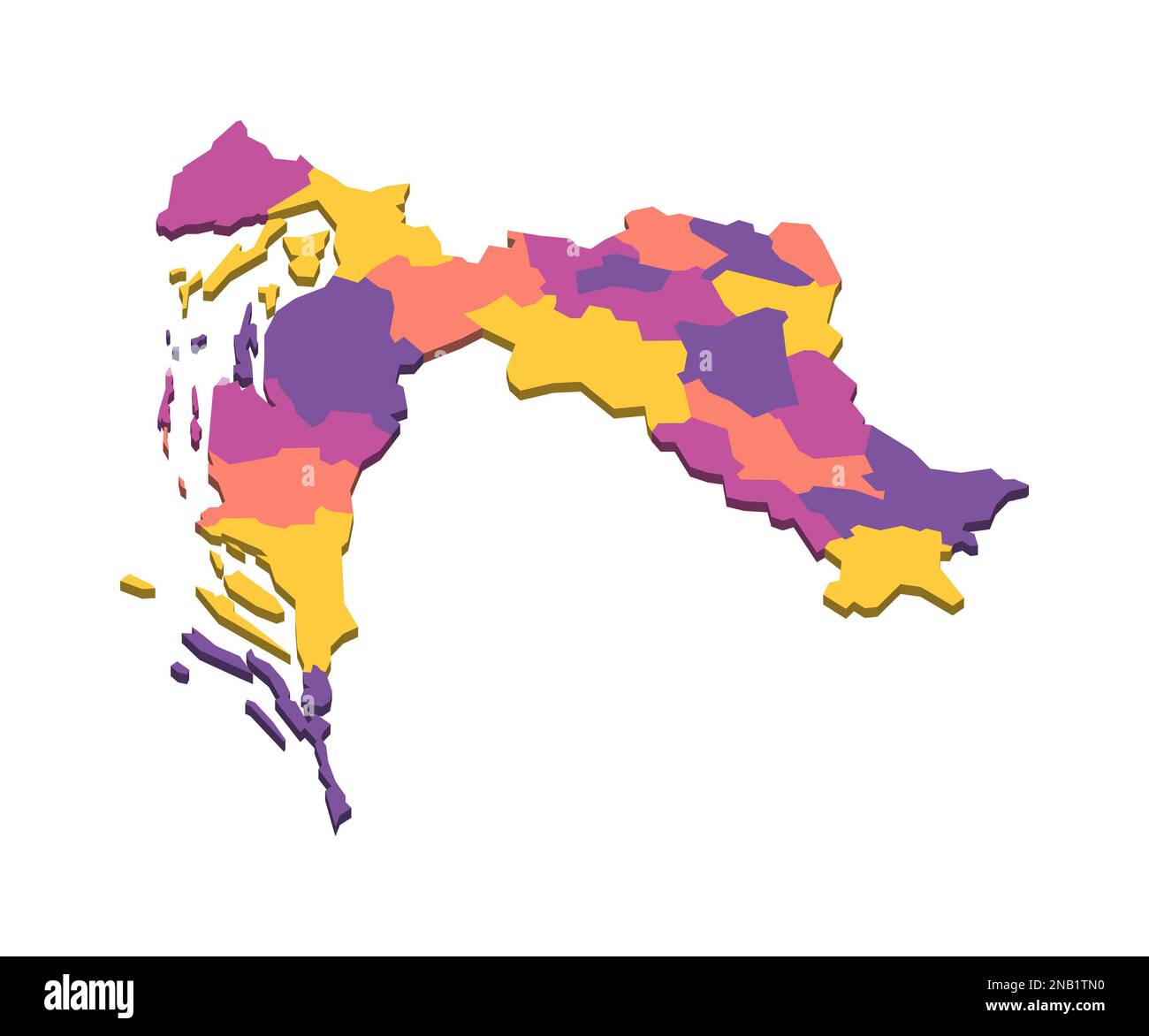 Croatia political map of administrative divisions - counties. Isometric ...