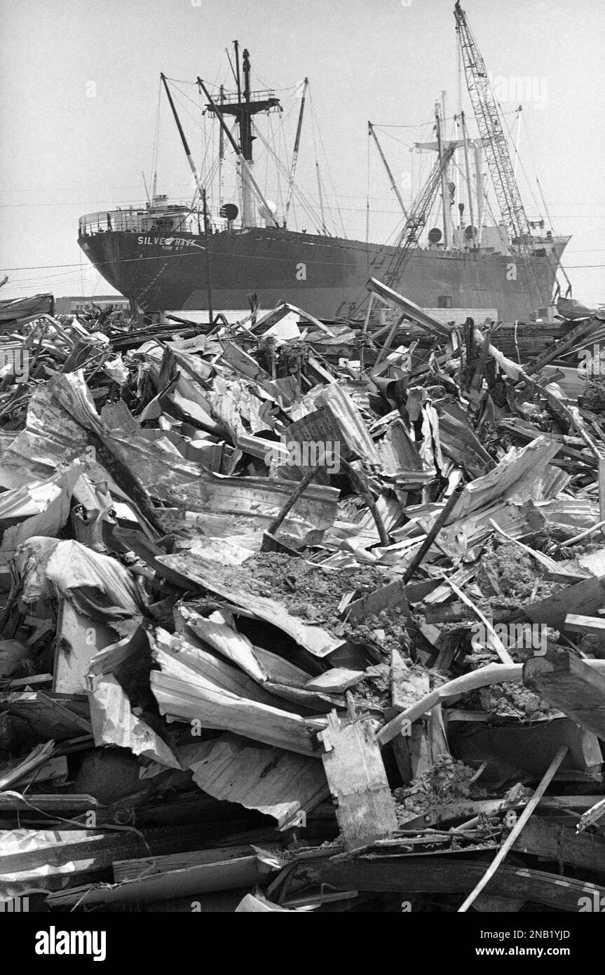 The freighter silver hawk, beached at Gulfport, Miss., on August 3 ...