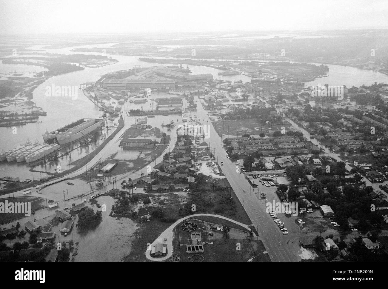 Heavy rains caused flooding in the dock area at Orange, Texas on Sept ...