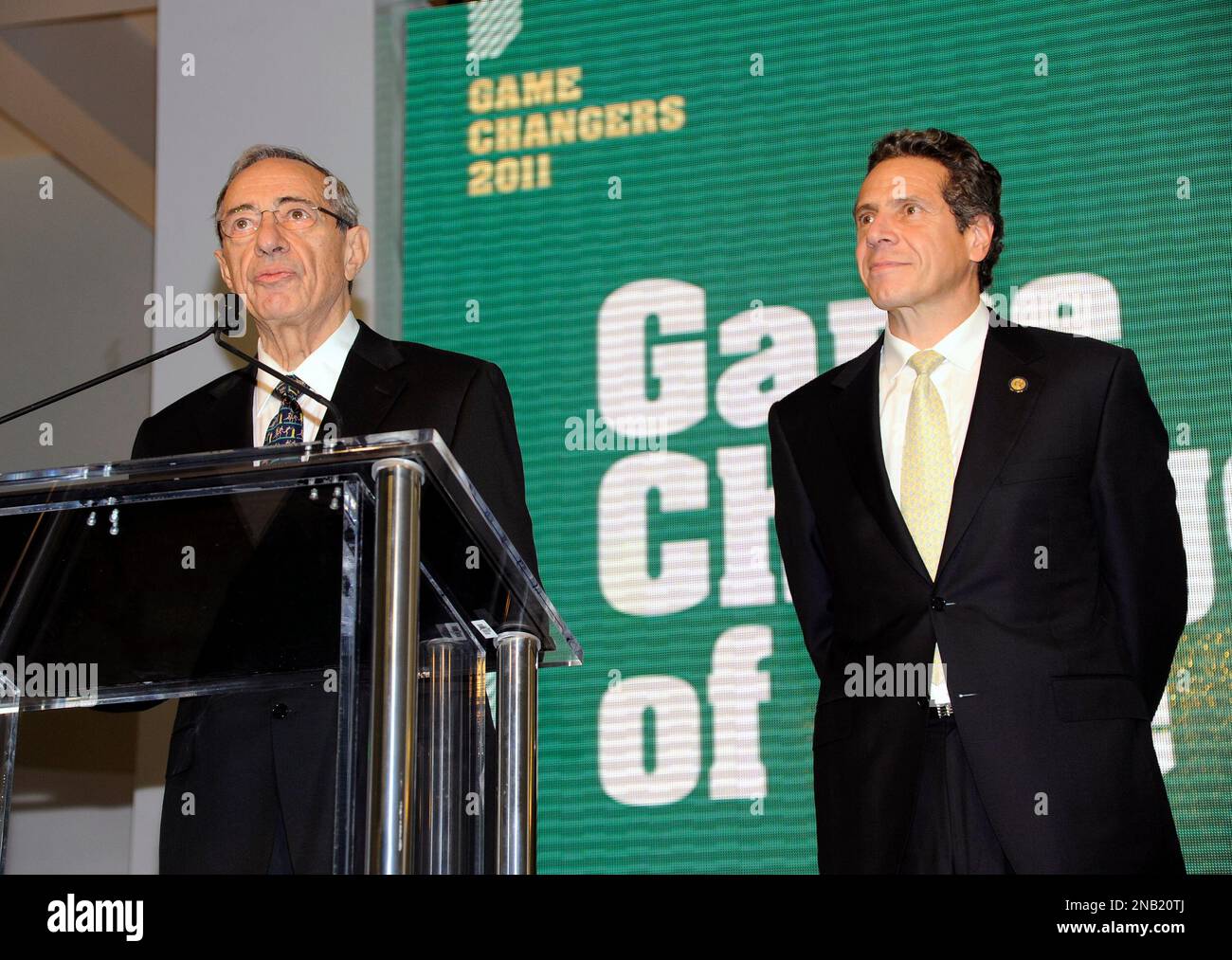 Former Governor of New York Mario Cuomo, left, introduces his son and ...