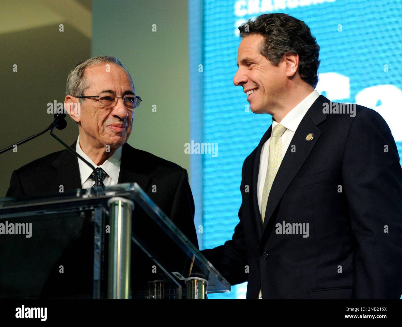Former Governor of New York Mario Cuomo, left, introduces his son and ...