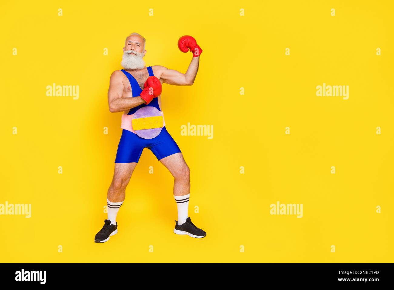 Full length size photo of professional serious confident macho boxer ...