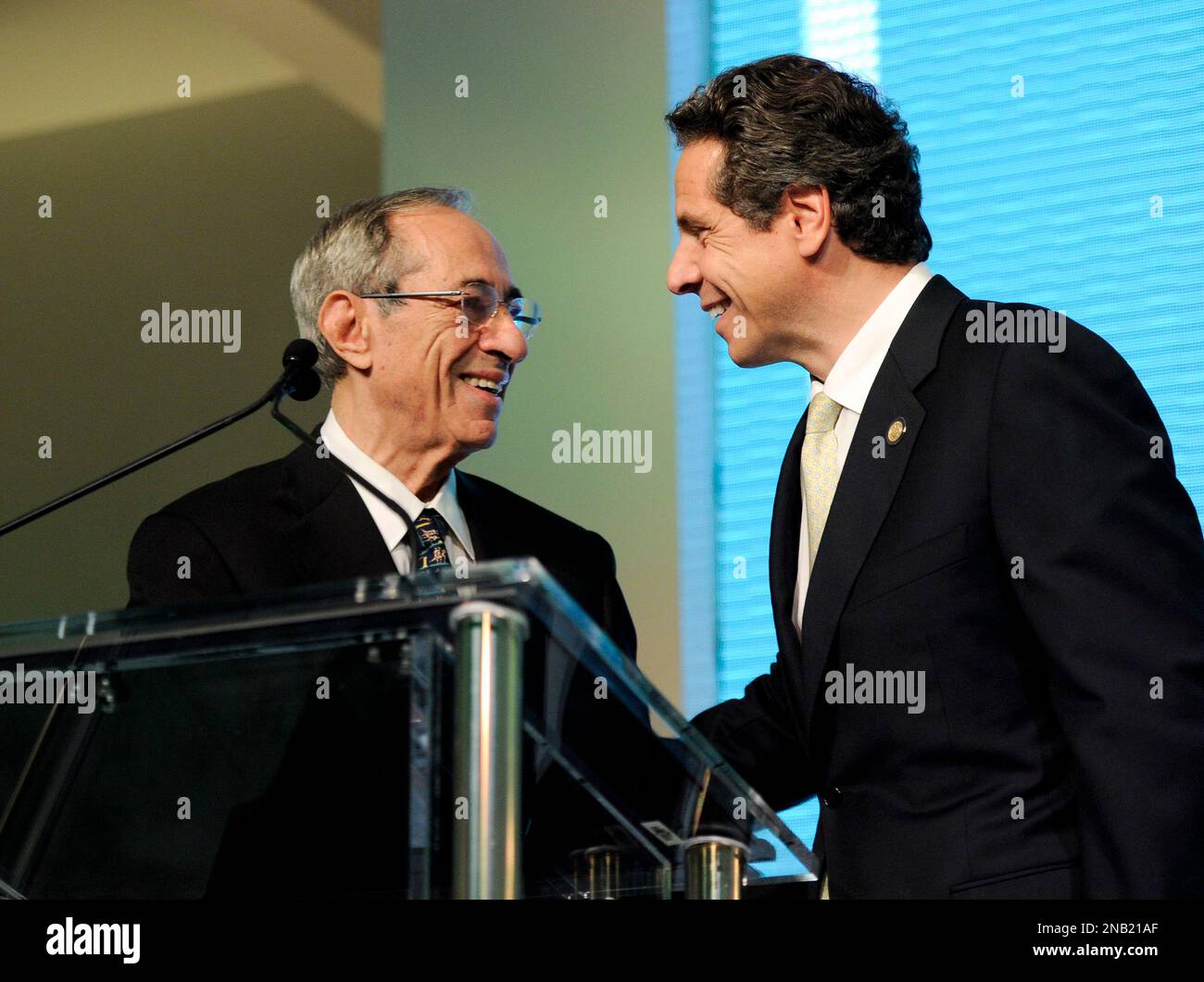 Former Governor of New York Mario Cuomo, left, introduces his son and ...